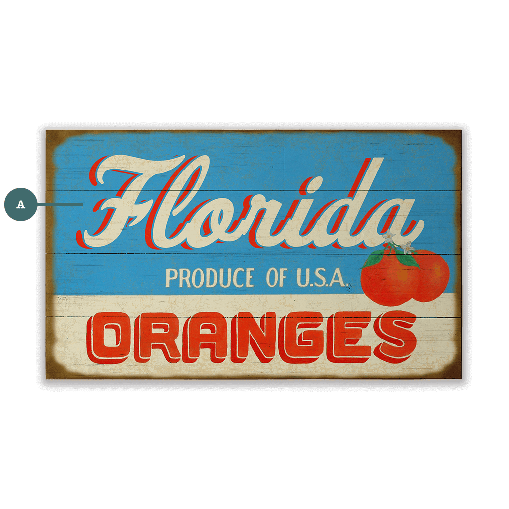 Classic Orange Crate Sign - Wood & Metal Wall Art – Old Wood Signs
