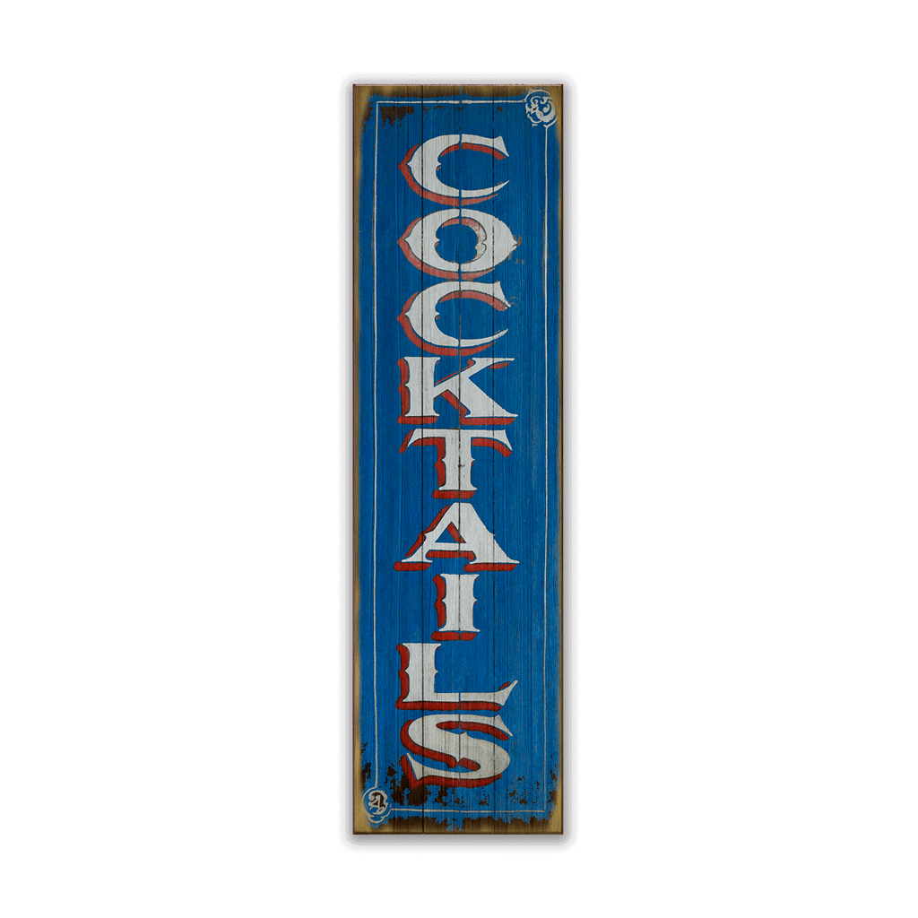 Vintage Cocktails Sign: Blue - Wood & Metal Wall Art – Old Wood Signs