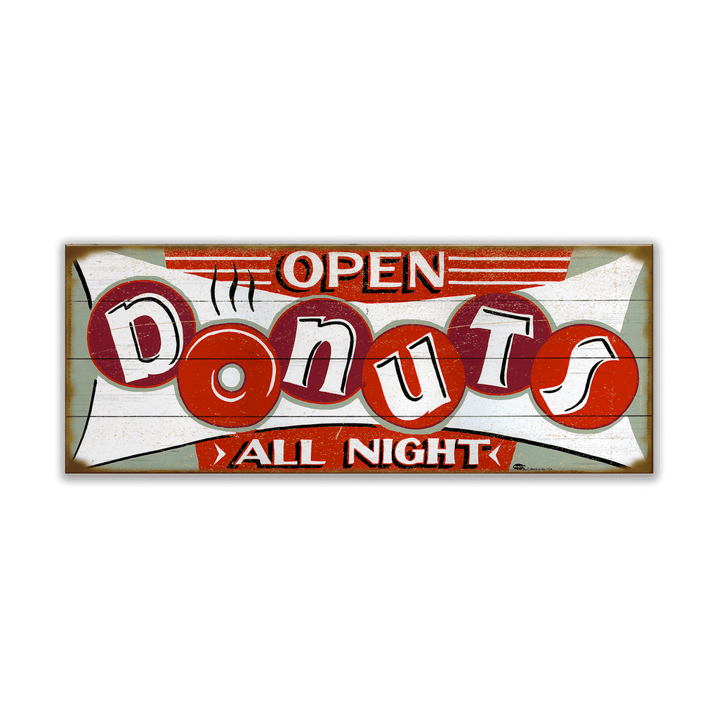 Donuts All Night - Wood & Metal Wall Art – Old Wood Signs