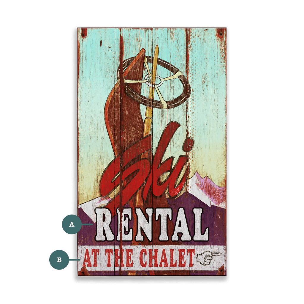 Ski Rental Sign - Wood & Metal Wall Art – Old Wood Signs