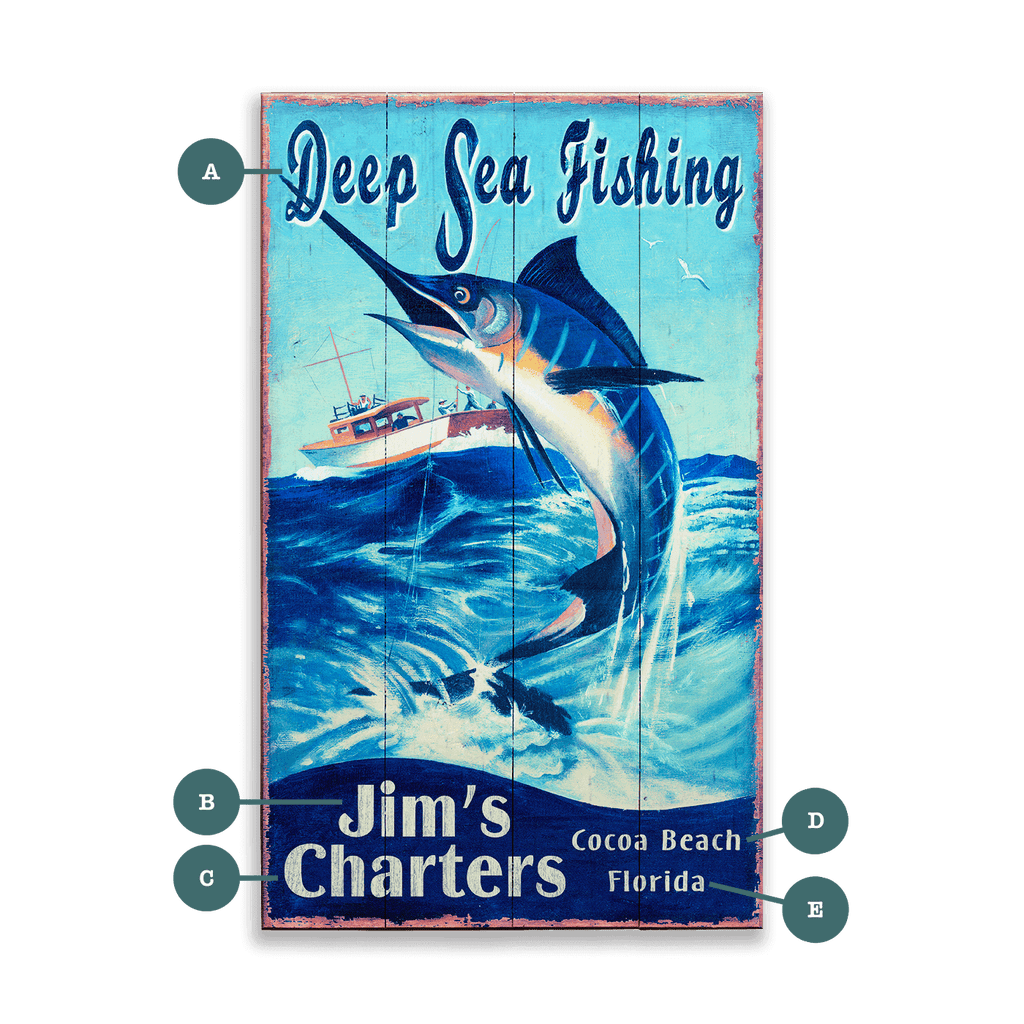 Deep Sea Fishing Charters - Wood & Metal Wall Art – Old Wood Signs