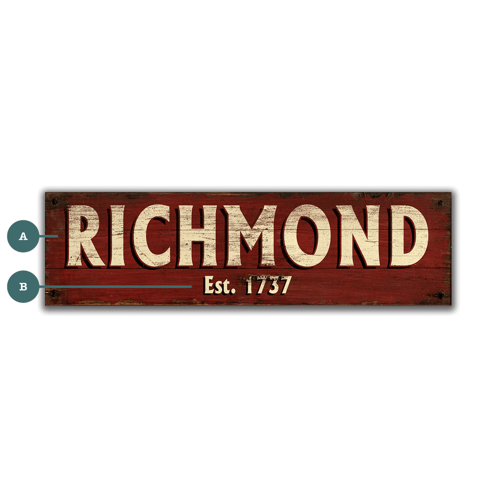 Old Town Charm Sign: Red - Wood & Metal Wall Art – Old Wood Signs