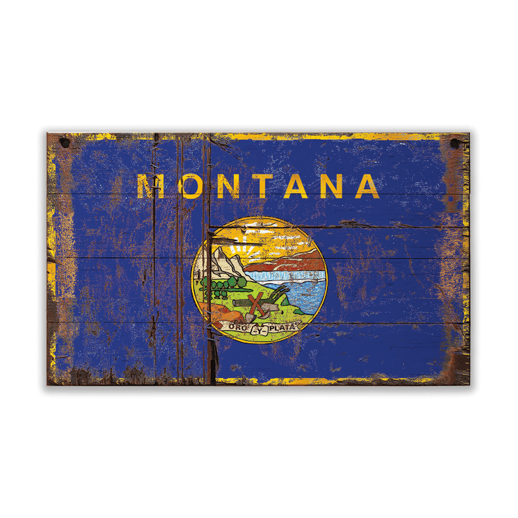 Heavily Weathered Montana Flag - Wood & Metal Wall Art – Old Wood Signs