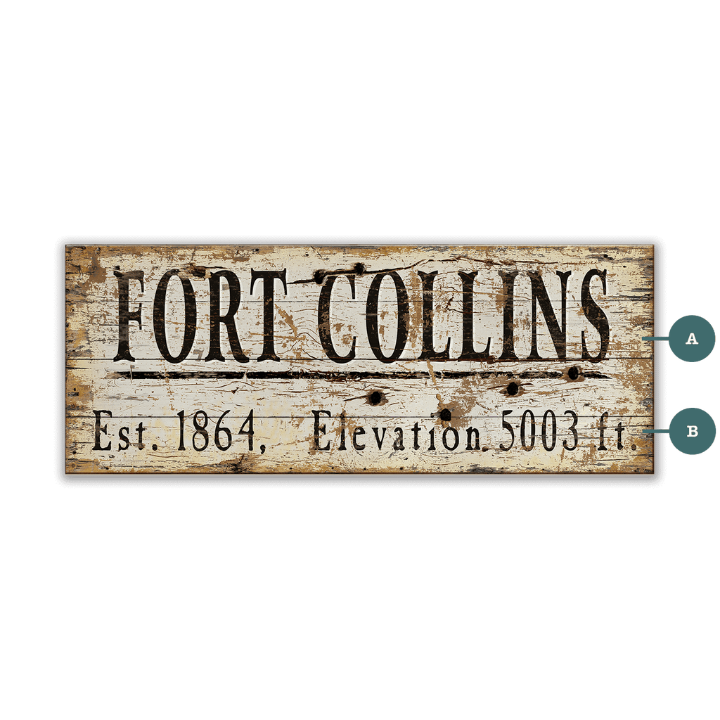 Fort Collins Established & Elevation - Wood & Metal Wall Art – Old Wood ...