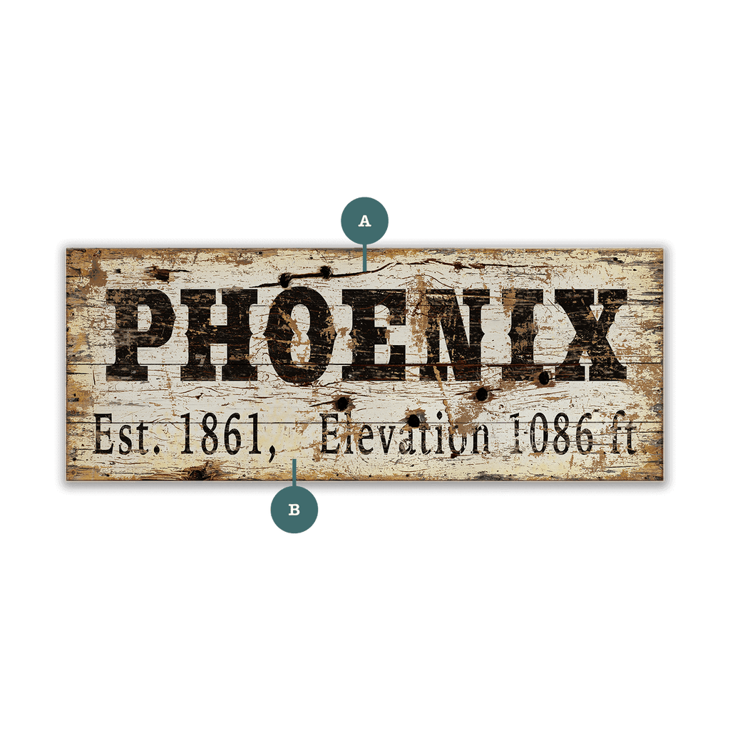 Phoenix Established & Elevation - Wood & Metal Wall Art – Old Wood Signs
