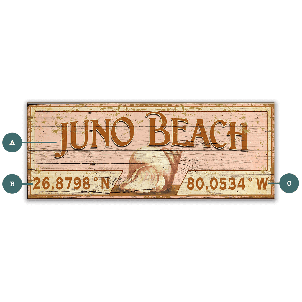 Conch Shell Latitude - Wood & Metal Wall Art – Old Wood Signs