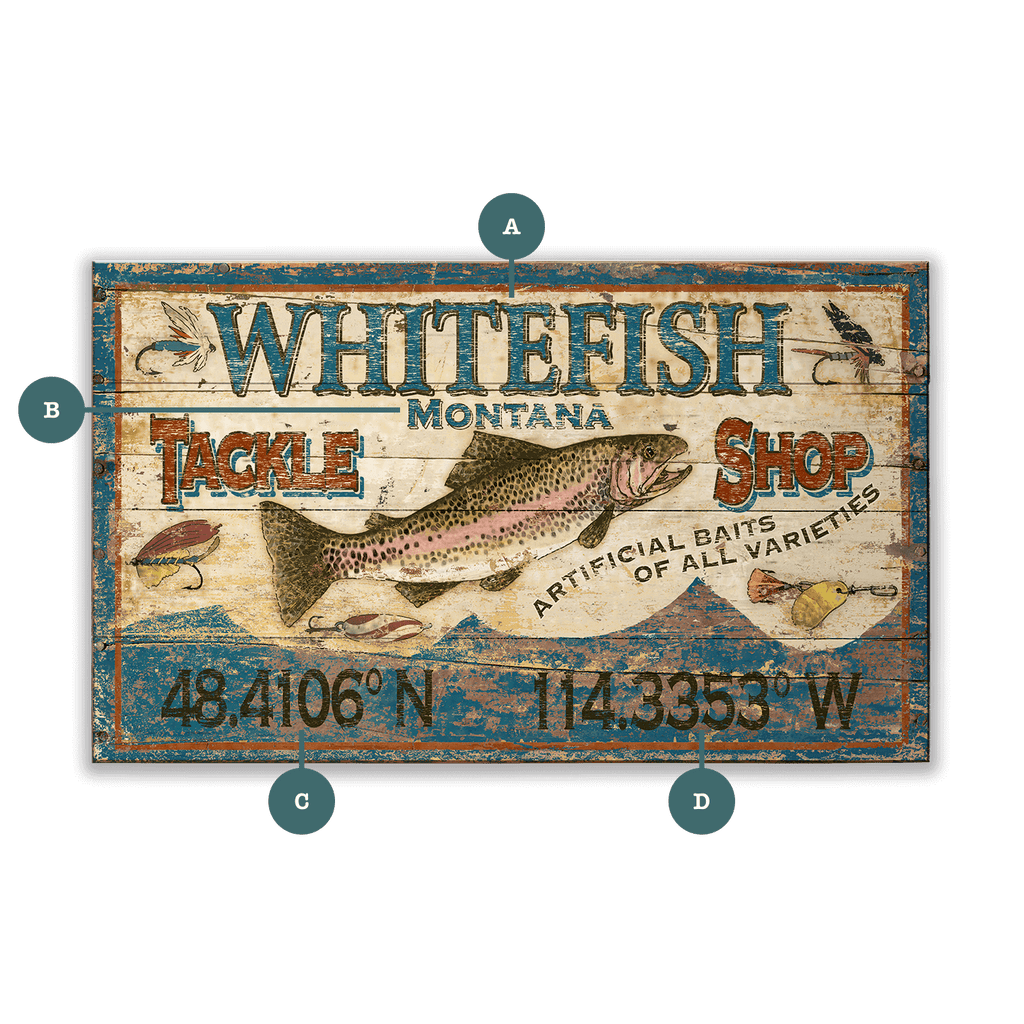 Trout Tackle Sign - Wood & Metal Wall Art – Old Wood Signs