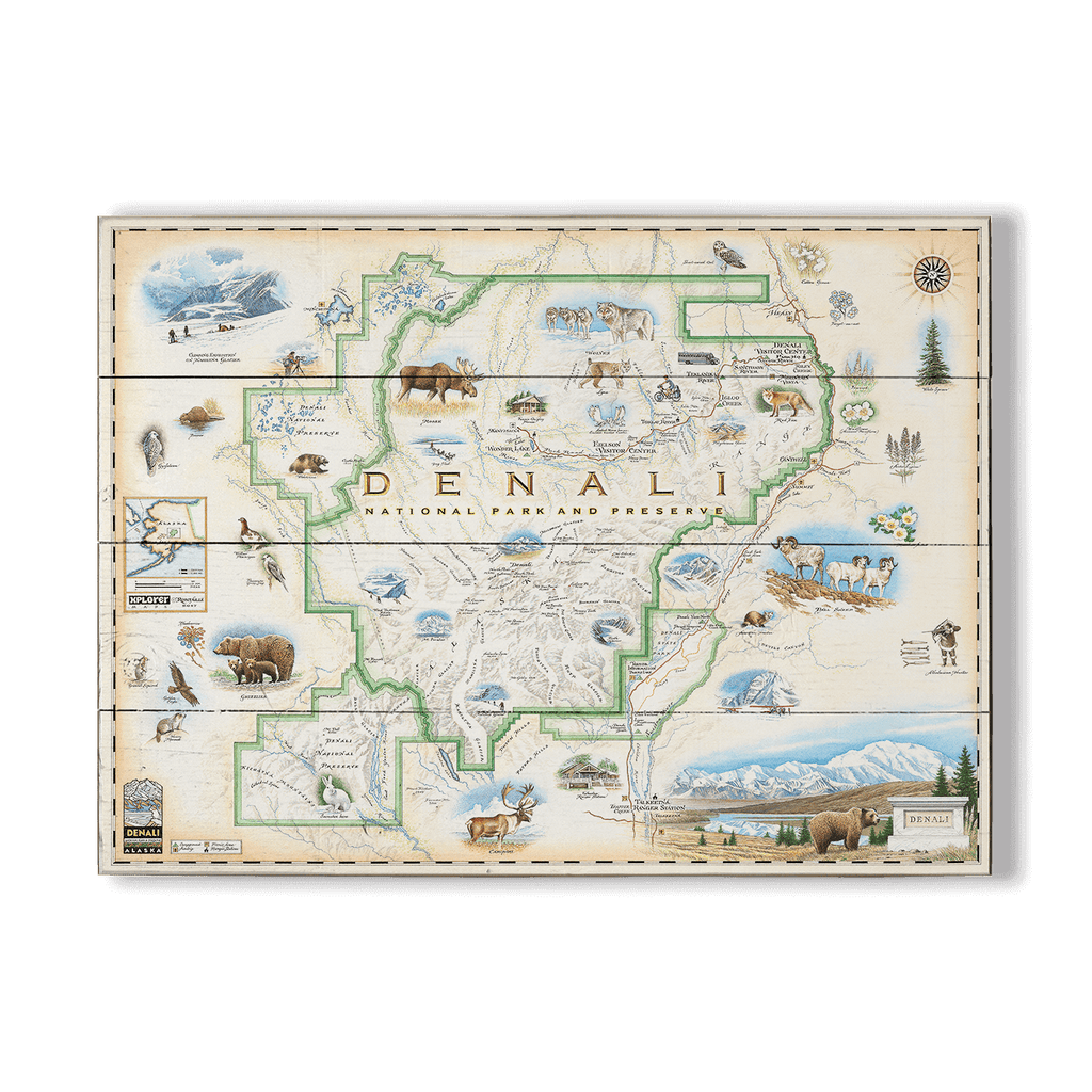 Denali National Park Xplorer Map - Wood & Metal Wall Art – Old Wood Signs